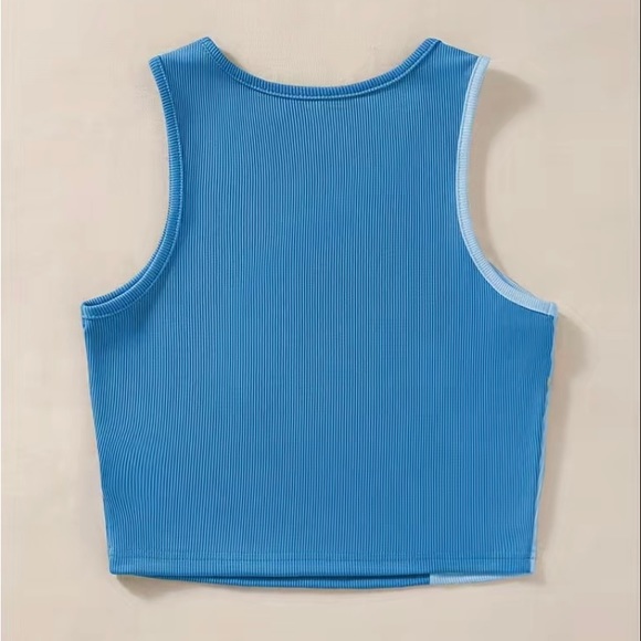 Viva La Venezia | Tops | Sky Blue 2 Tone Color Block Ribbed Knit Crop ...